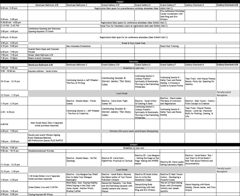 Writers Conference Schedule - Realm Makers